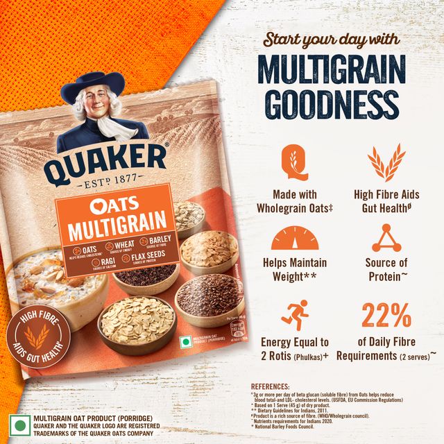 Buy Quaker Oats Multigrain 600G Rolled Oats Wholegrain High Protein ...