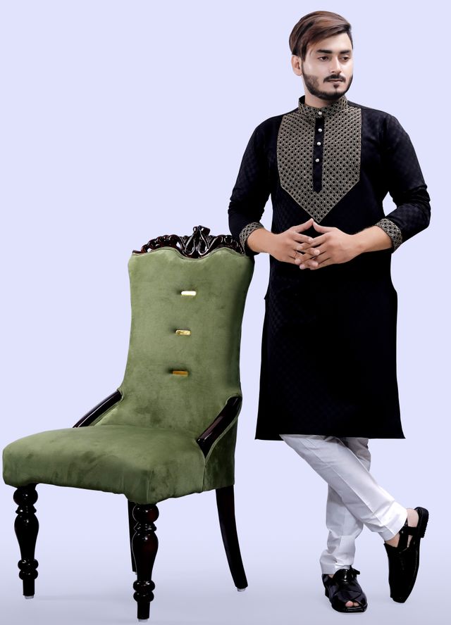 Buy Tibra Collection Men Straight Kurta - Black | Designer | Cotton ...