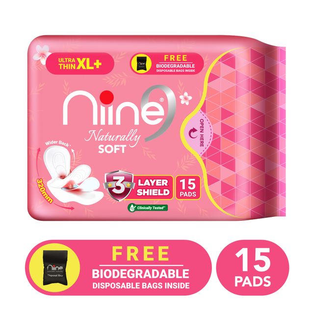 Buy Niine Naturally Soft Ultra Thin XL+ Sanitary Pads | 320 mm 15 pc X ...