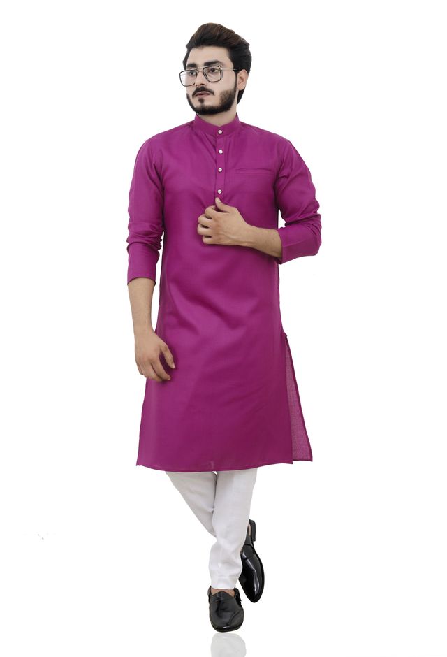 Buy Tibra Collection Men Solid Cotton Blend Straight Kurta - Burgundy ...
