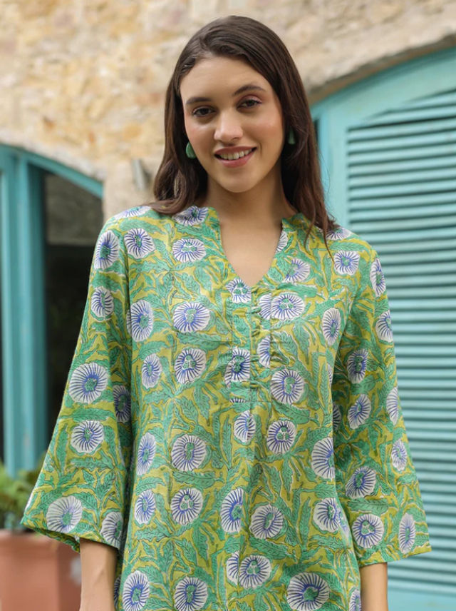Buy Sanskrutihomes Women Printed Pure Cotton Green Top With Trousers Co-Ords SE-NSP-650 | XL at ...
