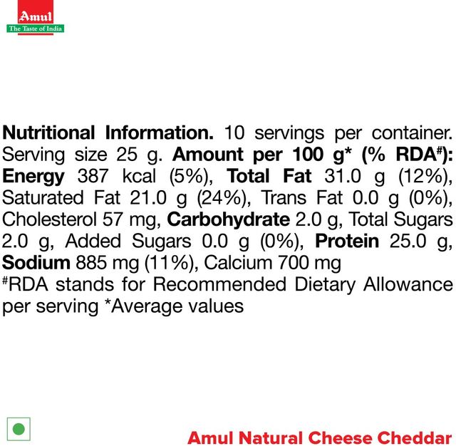 Buy Amul Natural Cheese Cheddar Block Online - Price @ ₹185 | Instant ...