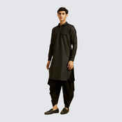 Buy Diwas By Manyavar Men's Midnight Paithani Style Kurta with Cuffed ...