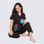 Clovia Cancer Print Button Down Shirt & Pyjama Nightwear Set - Buy at ...