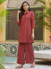Buy Sanskrutihomes Women's Ethnic Motifs Printed Pure Cotton Night Suit | SE-NSP-192 | Red - S ...
