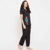 Clovia Cancer Print Button Down Shirt & Pyjama Nightwear Set - Buy at ...