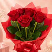 5 Red Rose Bouquet - Buy at ₹229 Online | Instant Delivery - Zepto