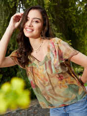 Buy SASSAFRAS Women's Jungle Print Sweetheart Neck Top | Multicolour ...