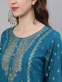 Buy Ishin Women Teal Blue Embroidered Kurta With Sharara Dupatta ...