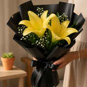 Yellow Oriental Lily Bouquet With Fragrance - Buy at ₹319 Online ...