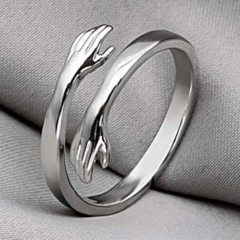 Buy Jewels Galaxy Silver-Plated Hug Shaped Adjustable Hug Day Finger ...