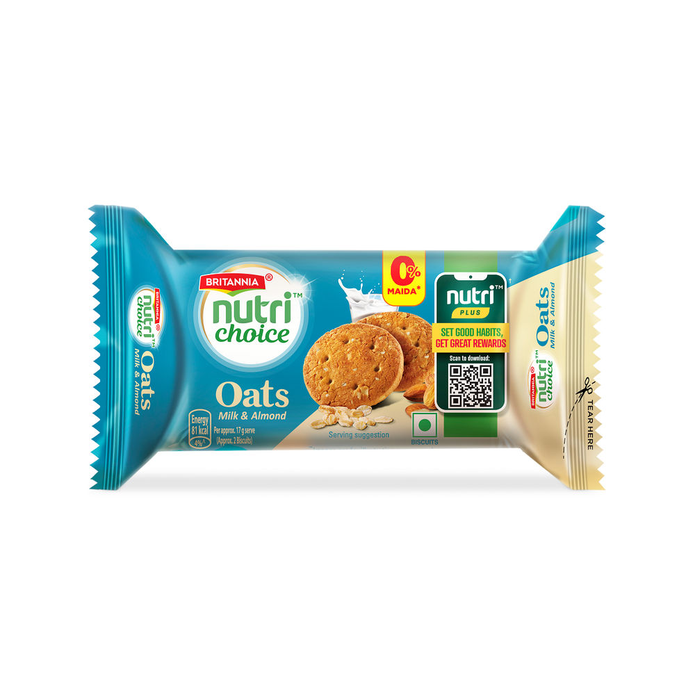 Britannia NutriChoice Oats Milk & Almond Biscuits | 0% Maida 75 g - Buy ...
