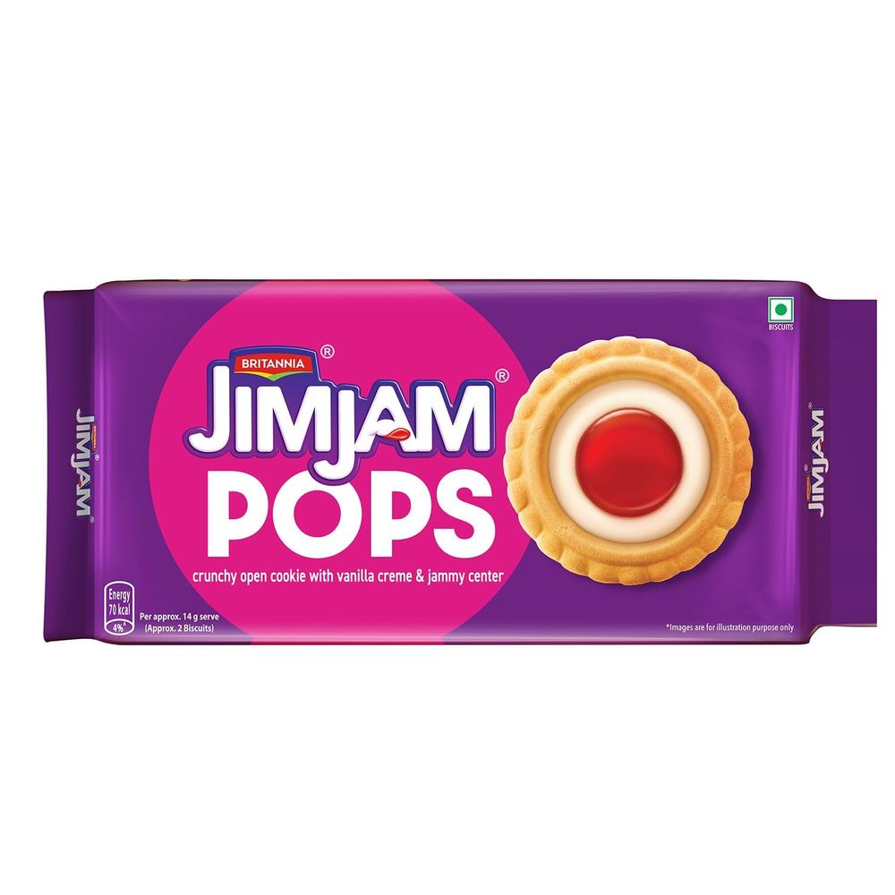 Buy Britannia Jimjam Pops, Crunchy Cookie Vanilla creme Biscuits Online ...