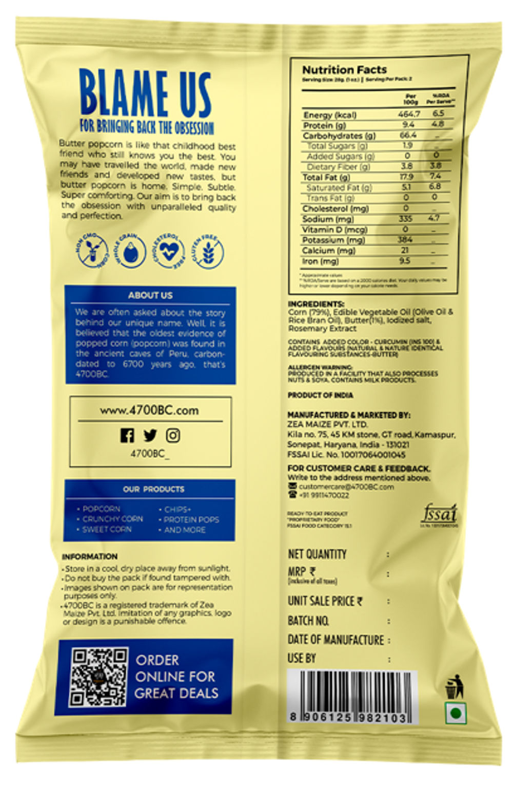 Buy 4700BC Butter Popcorn Jumbo Pack Online - Price @ ₹49 | Instant ...