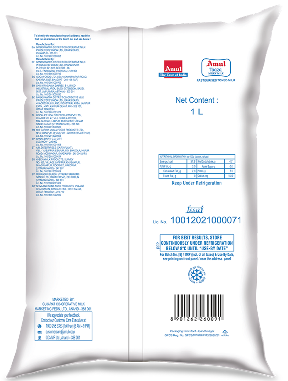 Buy Amul Taaza Toned Fresh Milk (Pouch) Online - Price @ ₹57 | Instant ...