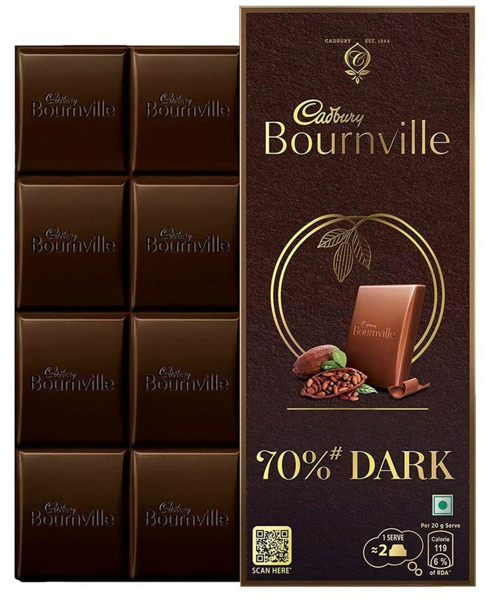 Buy Cadbury Bournville Rich Cocoa 70% Dark Chocolate Bar Online - Price ...
