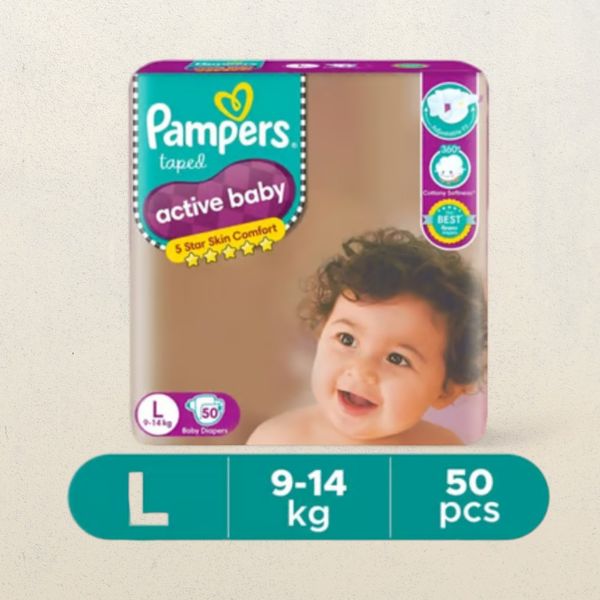 Pampers Active Baby Diaper (Taped, L , 9-14 kg) 1 Pack (50 Pieces ...
