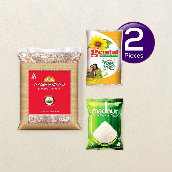 Aashirvaad Atta - Whole Wheat(5kg), Gemini Refined Sunflower Oil(1l ...