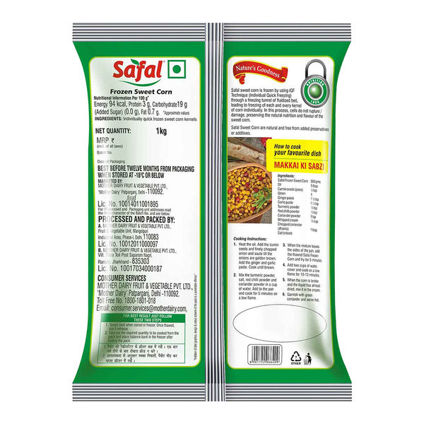 Safal Frozen Sweet Corn 1 kg - Buy online at ₹153 near me