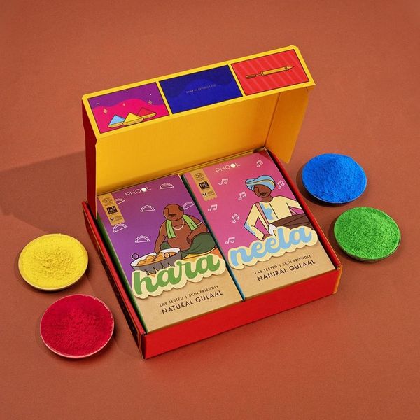 Phool Holi Natural Gulal Gift Box 5 Handcrafted Inclusions 1 Pack (5 ...
