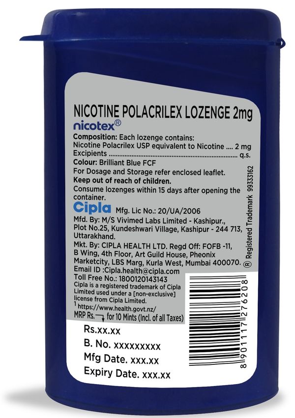 Nicotex Big Lozenges Mint Plus 2MG 10 piece - Buy online at ₹93.33 near me