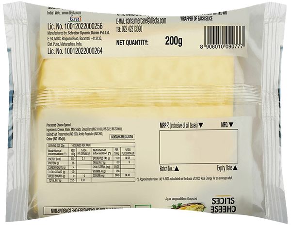 D'lecta Cheese- Slices 200 g - Buy online at ₹131 near me