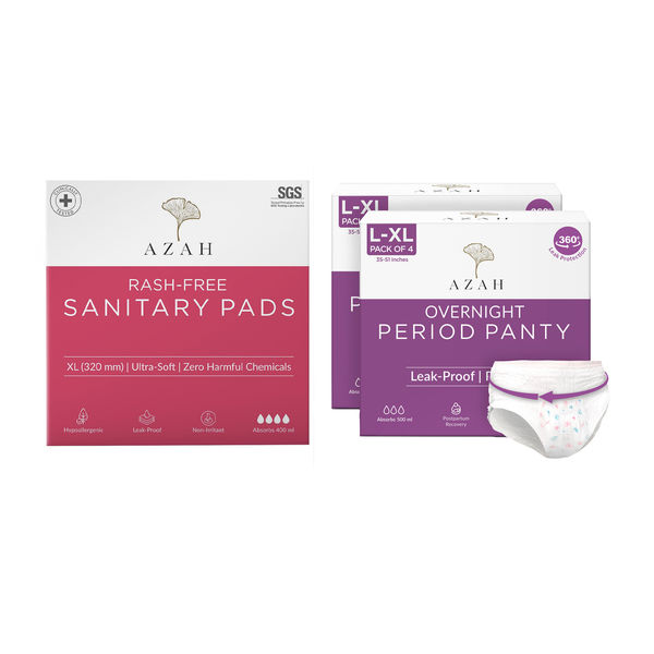 Azah Rash Free Organic Sanitary Pads Xl 18pc And Azah Leak Proof