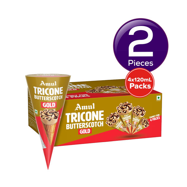 Amul Gold TriCone Butterscotch Ice Cream 120 ml Combo 120 ml X 2 - Buy ...
