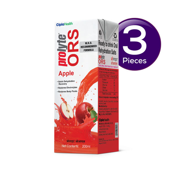Cipla Prolyte (ORS) Apple Liquid Combo 200 ml X 3 - Buy online at ₹78 ...