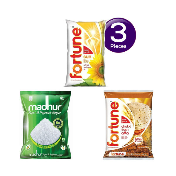 Madhur Pure & Hygienic Sugar(1 kg), Fortune Sunlite Refined Sunflower ...