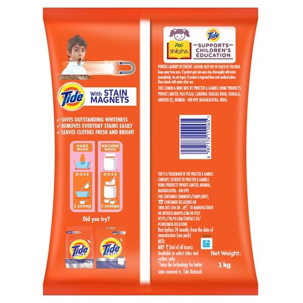 Tide Lemon & Mint Detergent Powder 1 kg - Buy online at ₹146 near me