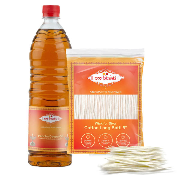 Om Bhakti - Pancha Deepa Oil(1l) & Om Bhakti Wick for Diya - Cotton ...