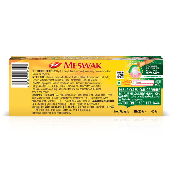 Dabur Meswak Complete Tooth And Gum Care Toothpaste With Pure Miswak ...