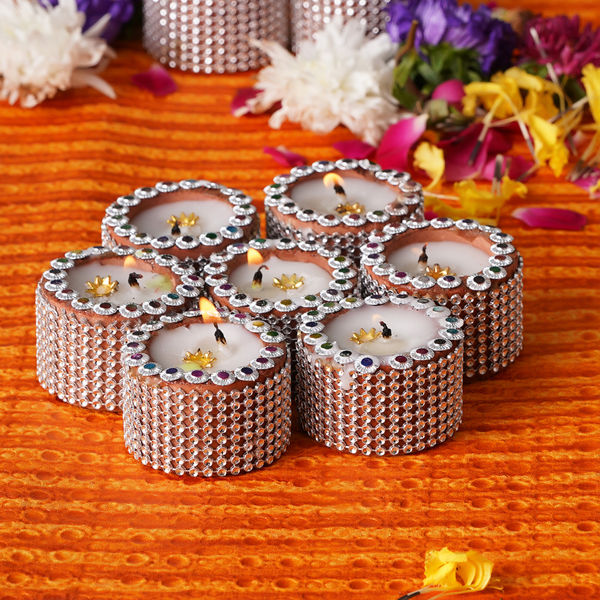 DiaCraft Lace Small Pillar Wax Diya Assorted 1 Pack (12 Pieces) - Buy ...