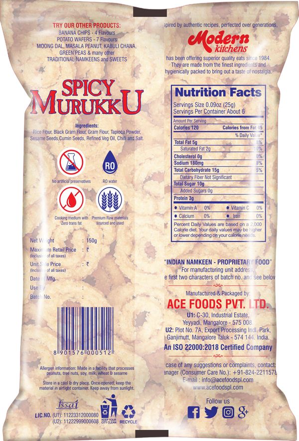 Modern Kitchens Spicy Murukku 150 g - Buy online at ₹52 near me