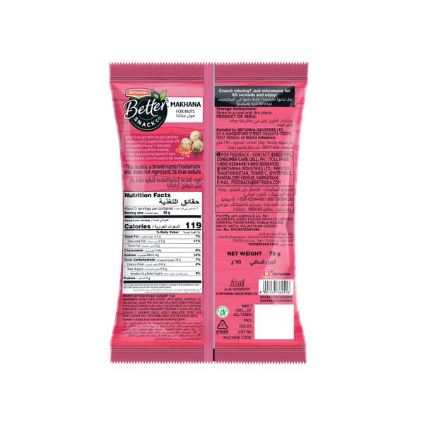 Britannia Better Snack Co Makhana Fox Nut Himalayan Pink Salt & Pepper ...