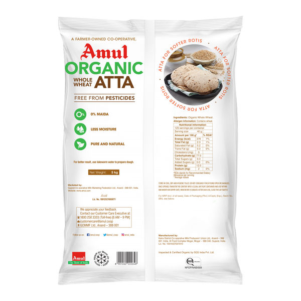 Amul Organic Whole Wheat Atta 5 kg - Buy online at ₹283 near me