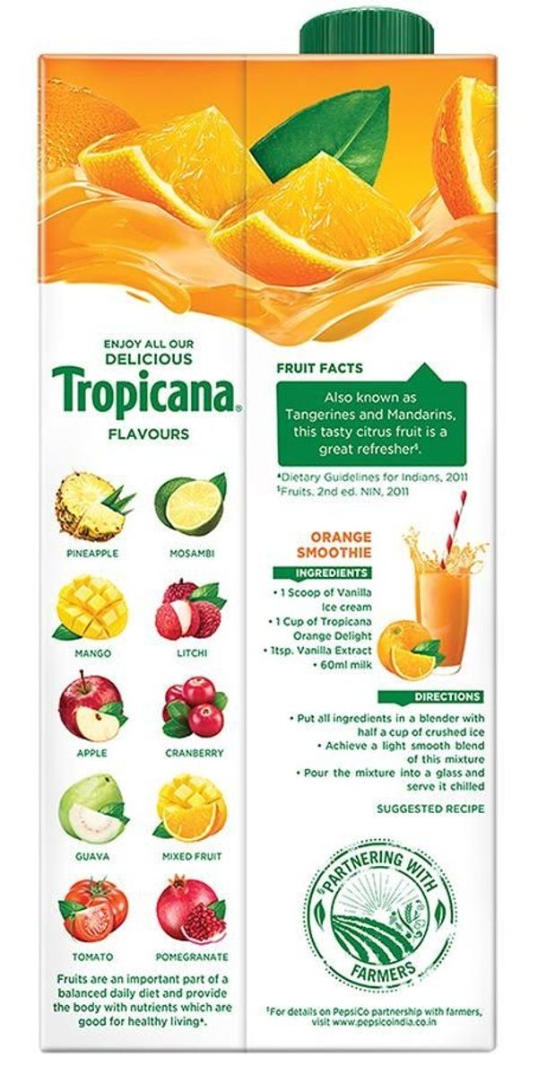 Tropicana Orange Delight Juice Tetrapack 1 l - Buy online at ₹115 near me