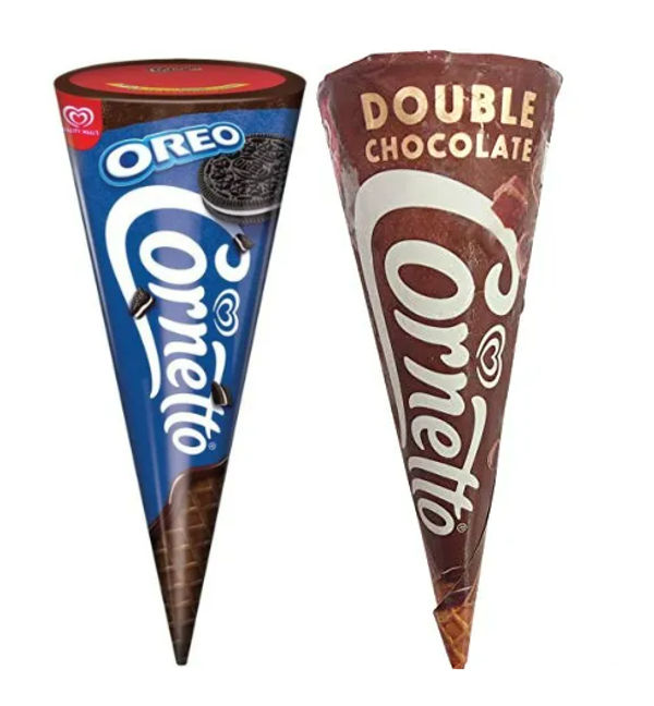 Kwality Wall's Cornetto Double Chocolate Cone 105 ml & Cornetto Oreo ...