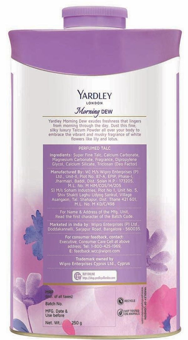 Yardley London Morning Dew Perfumed Talcum Powder For Women - Naturally ...