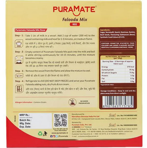 Puramate Falooda Mix Rose 200 g - Buy online at ₹52 near me