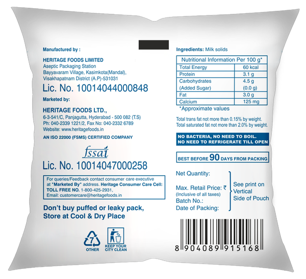 Heritage Special Long Life Toned Milk (Pouch) 475 ml - Buy online at ...