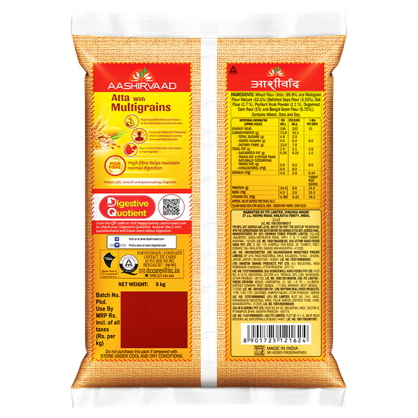 Aashirvaad Atta with Multigrains - High Fibre (Pouch) 5 kg - Buy online ...