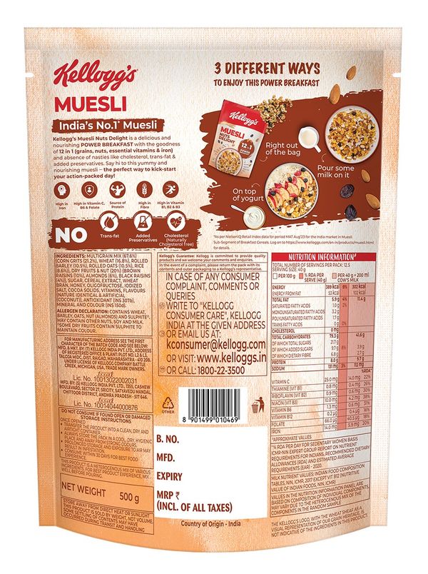 Kellogg’s Muesli Nuts Delight 12-in-1 Power Breakfast 500 g - Buy ...