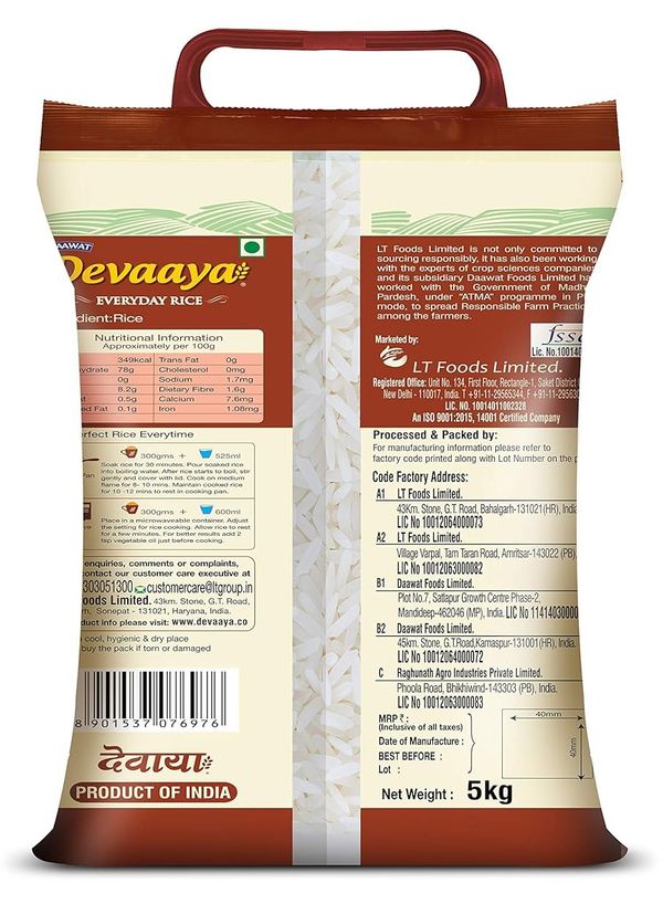 Daawat Devaaya Everyday Basmati Rice-5 Kg (Medium Grain) 5 kg - Buy ...