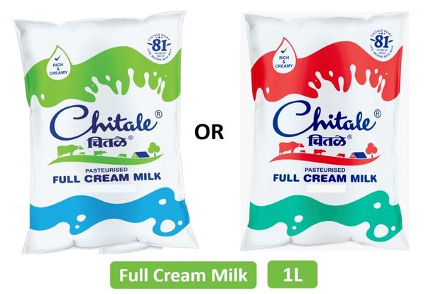 Chitale Full Cream Fresh Milk (Pouch) 1 l - Buy online at ₹72 near me