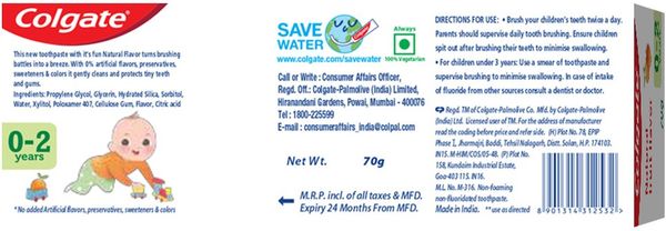 Colgate Toothpaste for Kids (0-2 years), Natural Fruit Flavour, SLS ...