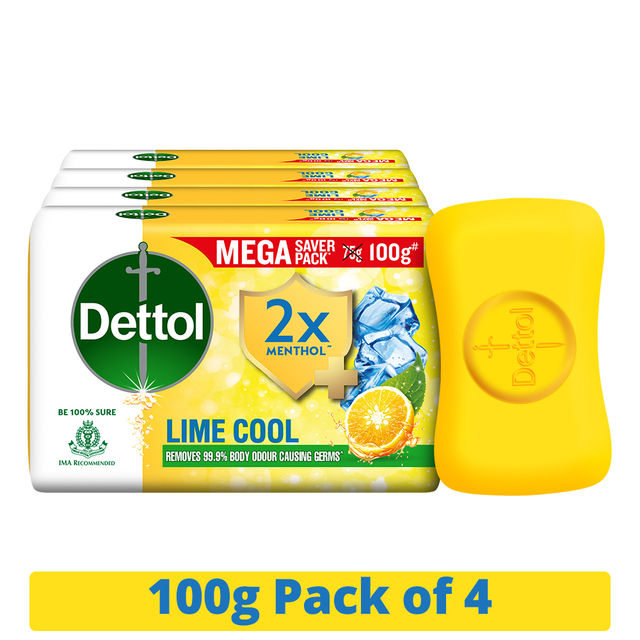 Dettol Lime Cool Bathing Soaps For Long-Lasting Freshness Pack Of 4 4 x ...